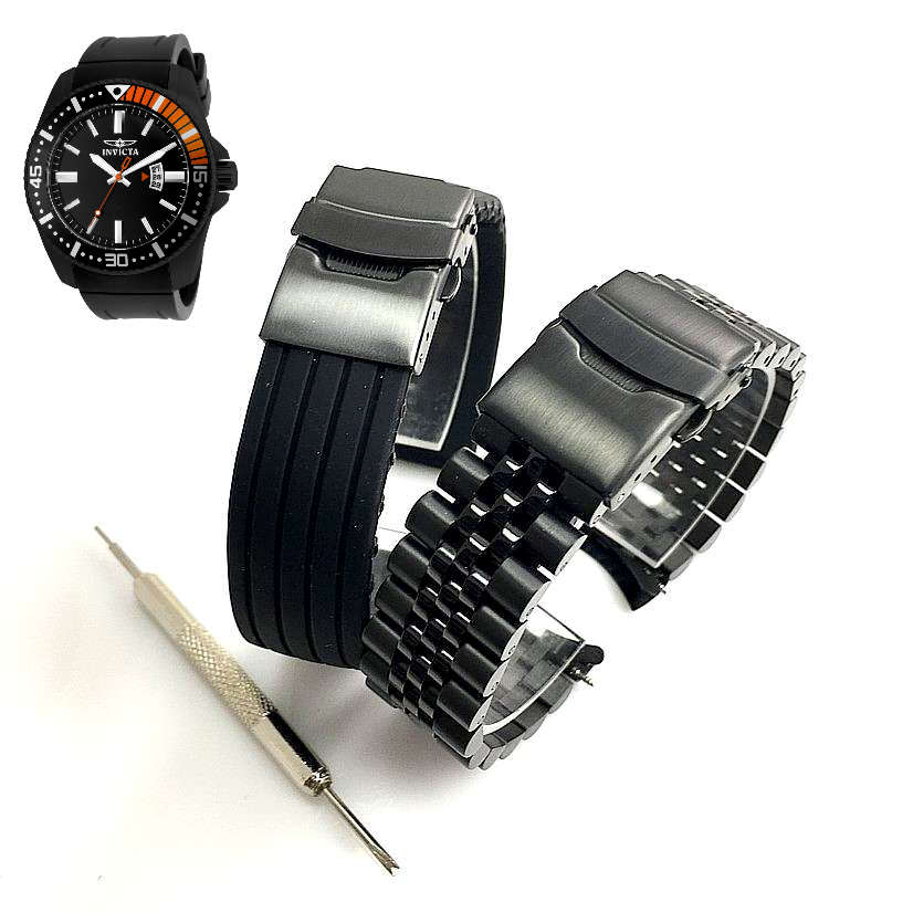 Pack of Steel Silicone Black Replacement Watch Band Fits Invicta Pro ...
