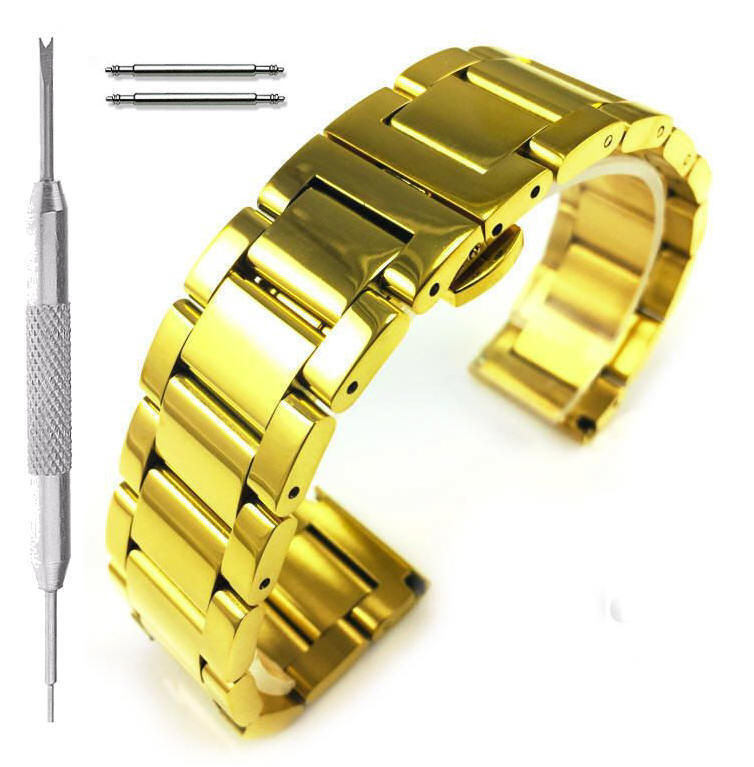 Polished Gold Tone Stainless Steel Watch Band #5012-14