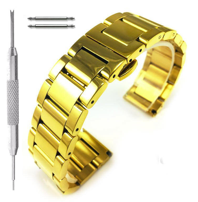 Polished Gold Tone Stainless Steel Watch Band #5012-18