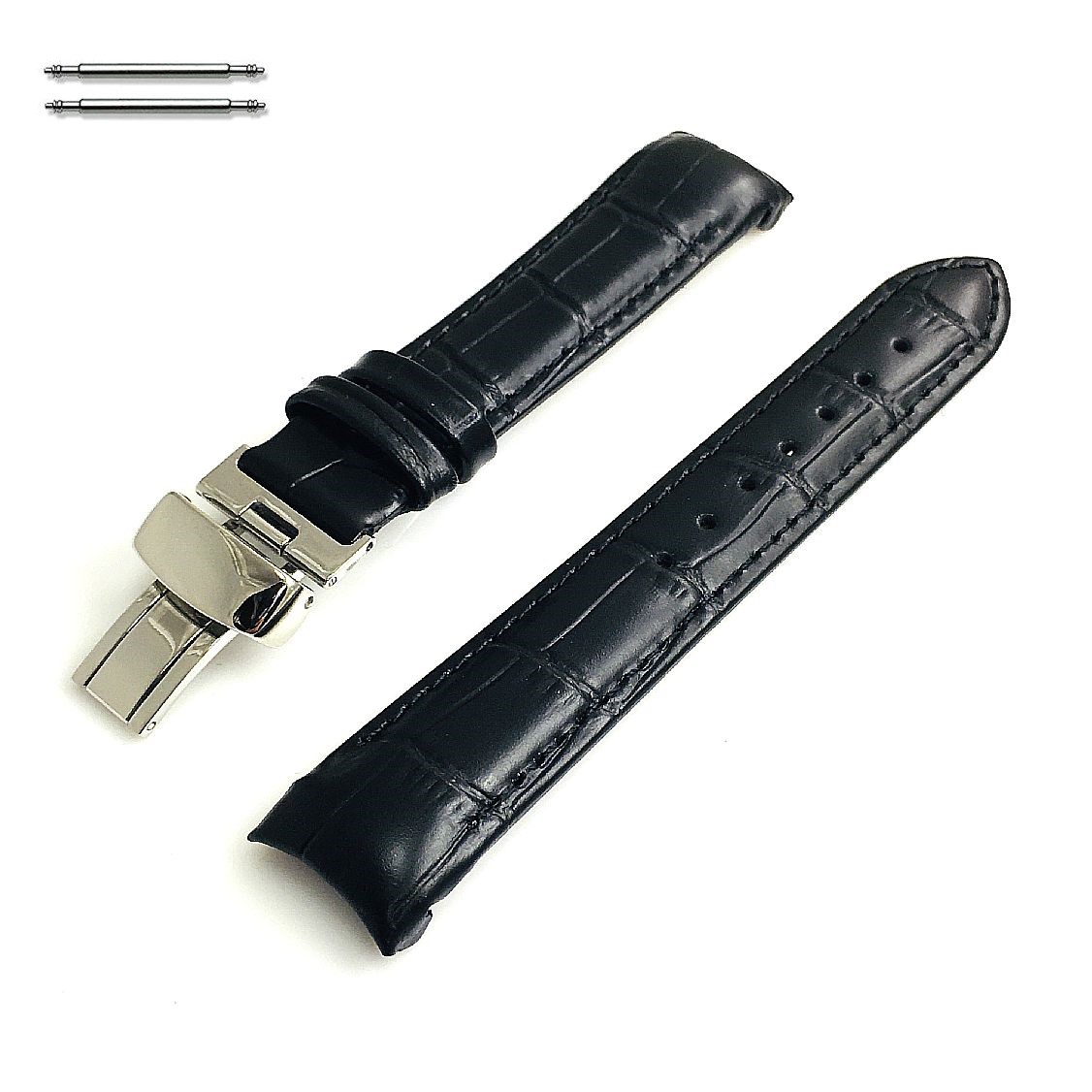Pulsar Compatible Black Curved End Croco Leather Replacement Watch Band ...