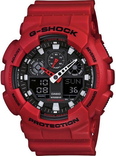 Red Casio G-Shock GA100B-4A Analog Digital Watch.