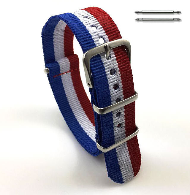 Red White Blue Stripes One Piece Slip Through Nylon 20mm Watch Band ...