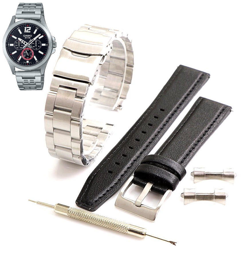 Steel And Leather Replacement Watch Band Fits Casio Mtp E350 Mtp E350d 1bv