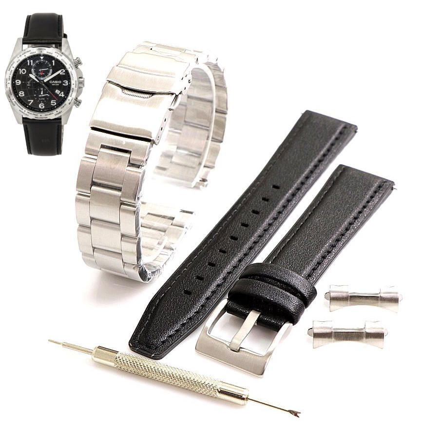 Steel and Leather Replacement Watch Band Fits Casio MTP-W500 MTP-W500L-1AV