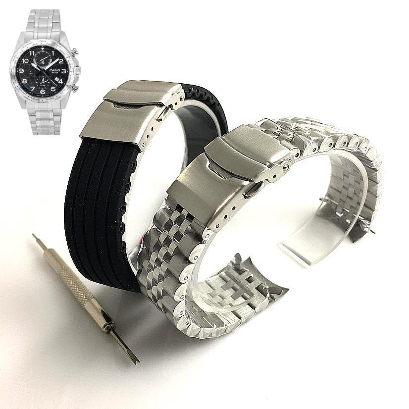 Steel and Silicone Replacement Watch Band Fits Casio MTP-W500 MTP-W500D-1AV