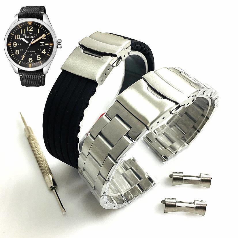 Steel Bracelet & Silicone Replacement Watch Band Strap fits Citizen ...