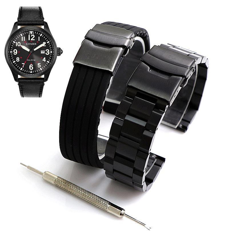 Steel & Silicone Black Replacement Watch Band E111-8073430 Citizen ...