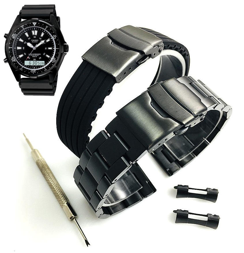 Steel & Silicone Black Replacement Watch Band Fits Casio AMW-320 ...