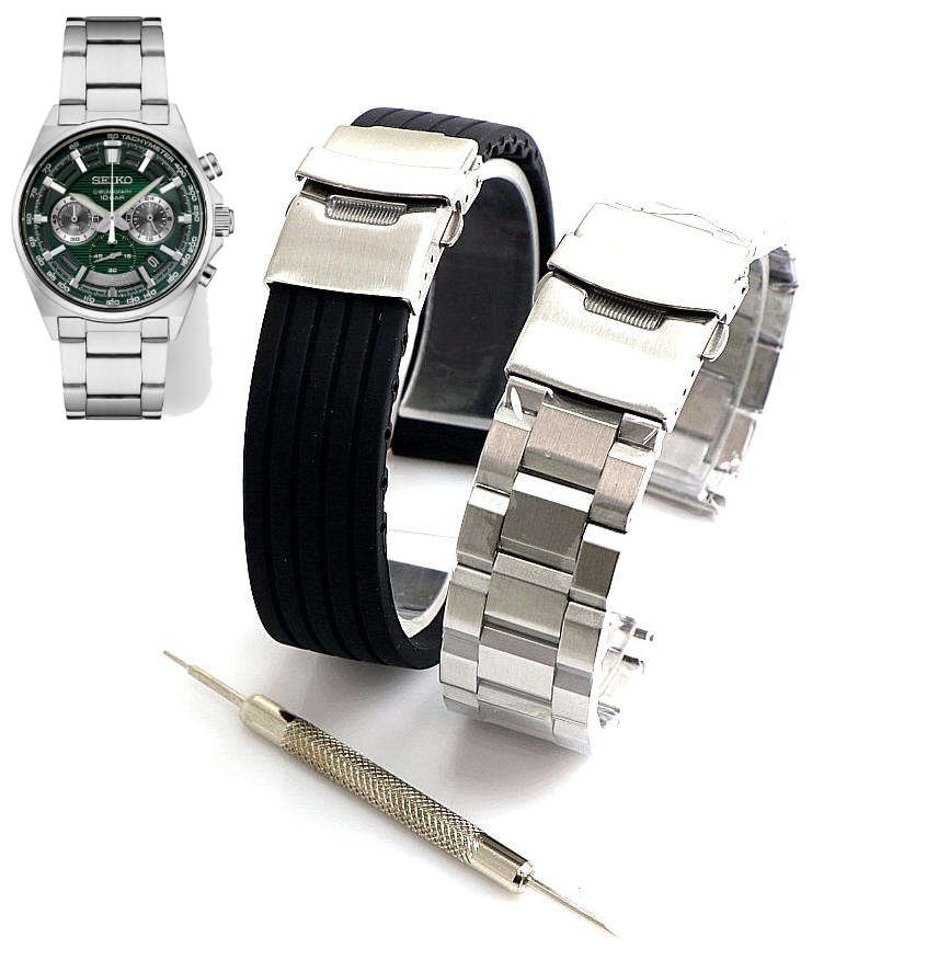 Steel & Silicone Replacement Watch Band Strap Seiko SSB405 8T63-00T0 ...