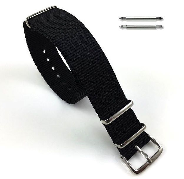 Timex Compatible Black One Piece Slip Through Nylon Watch Band Strap ...