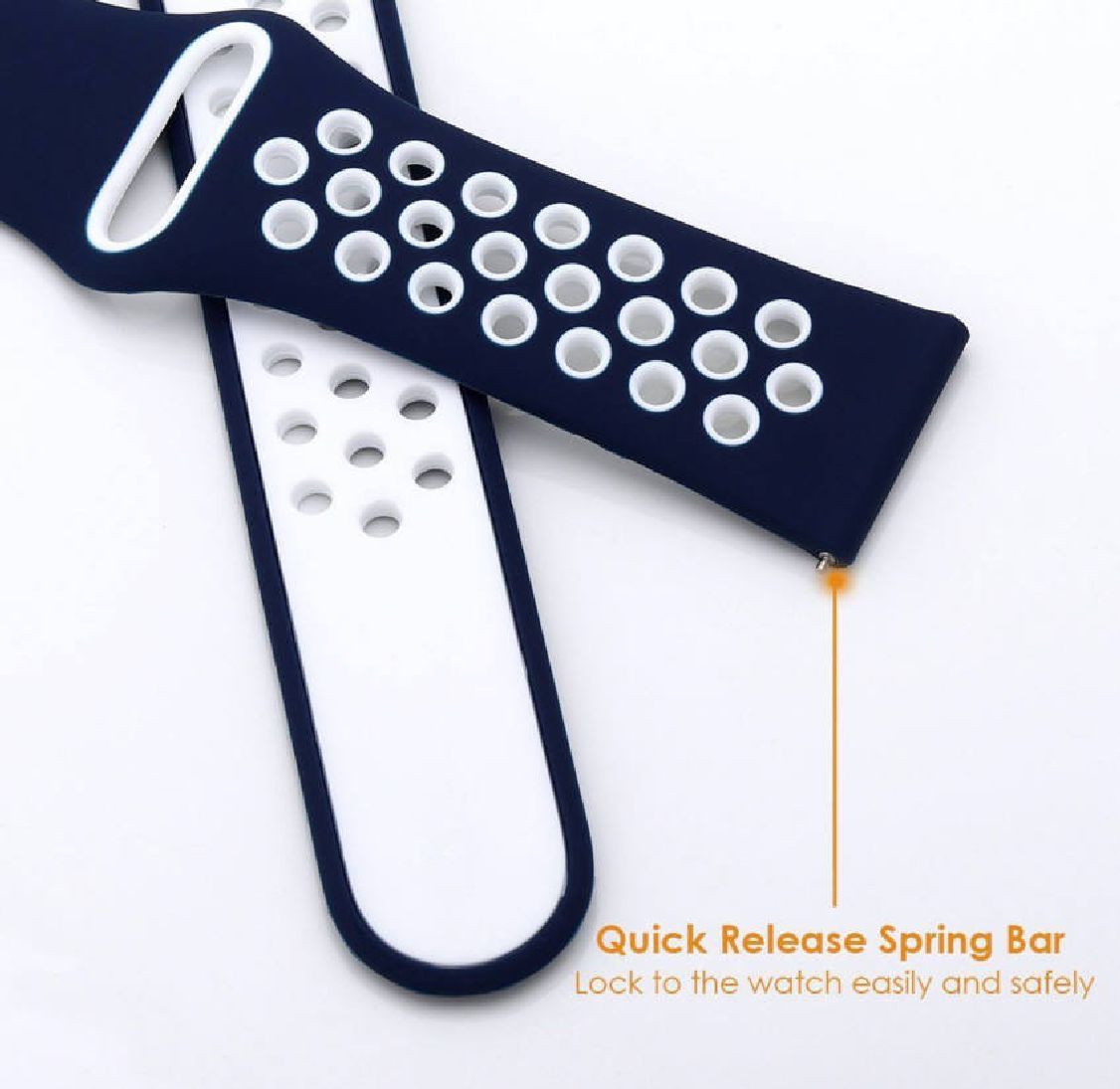 Blue & White Sports Silicone Replacement 22mm Watch Band Strap Quick ...