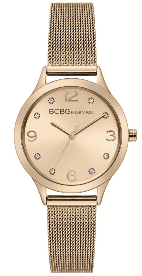 Women's BCBGeneration Rose Gold Crystallized Dial Mesh Band BCBG Watch ...