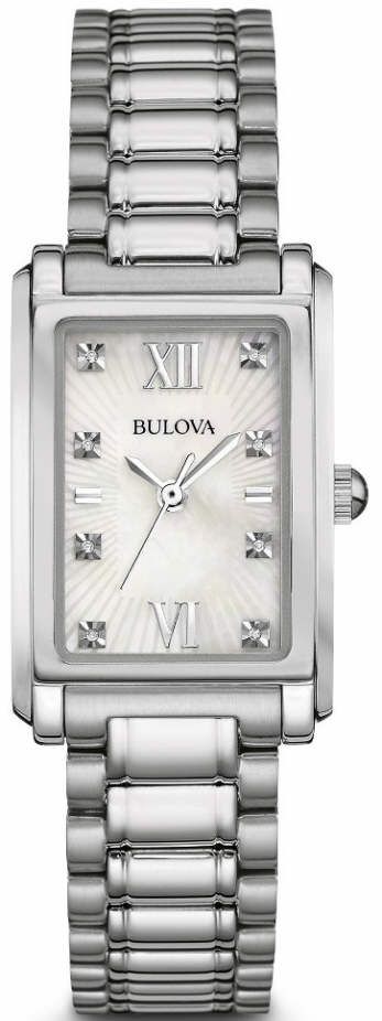 Women's Bulova Diamond Steel Link Rectangal Pearl Dial Watch 96P157