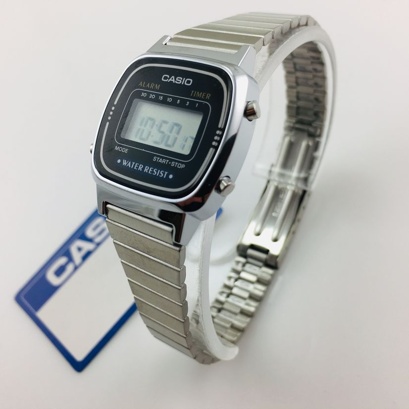 Women's Casio Vintage Black Dial Steel Link Band Watch LA670WD-1