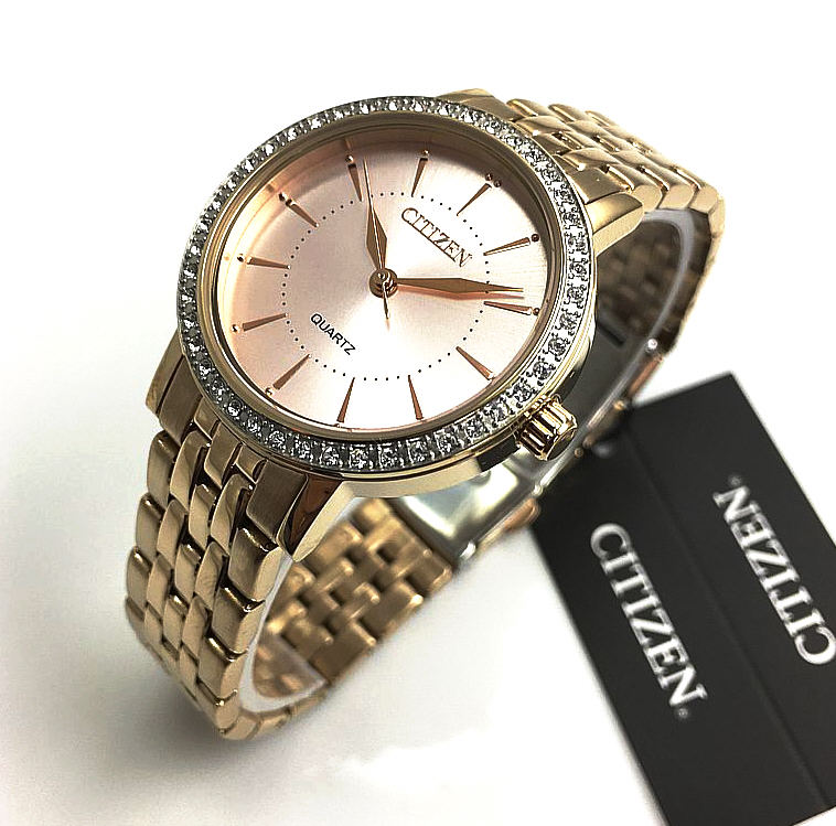 Women's Citizen Rose Gold Crystallized Pink Dial Steel Watch EL3043-81X