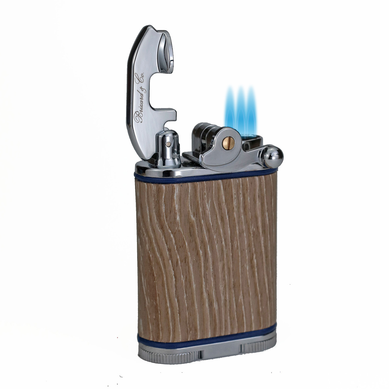 Brizard & Co. Gatsby Bleached Oak Wood and Blue Leather Triple Torch ...