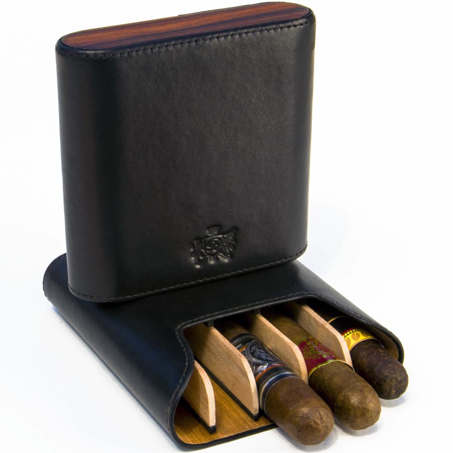 Brizard Showband Sunrise Black & Rosewood 5 Cigar Case-Made in USA