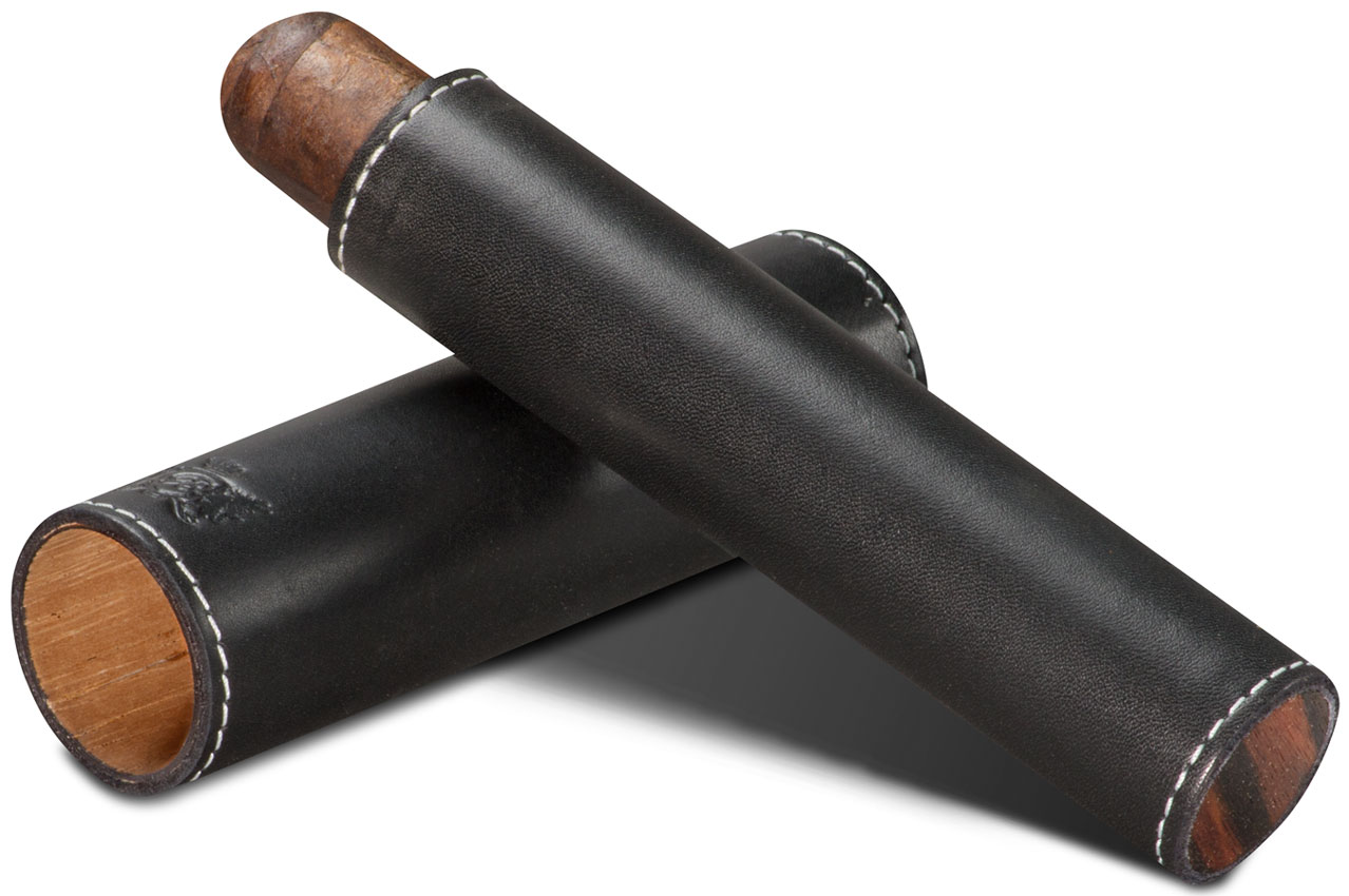 Brizard Sunrise Black Leather & Ebony Single Cigar Tube-Made in USA