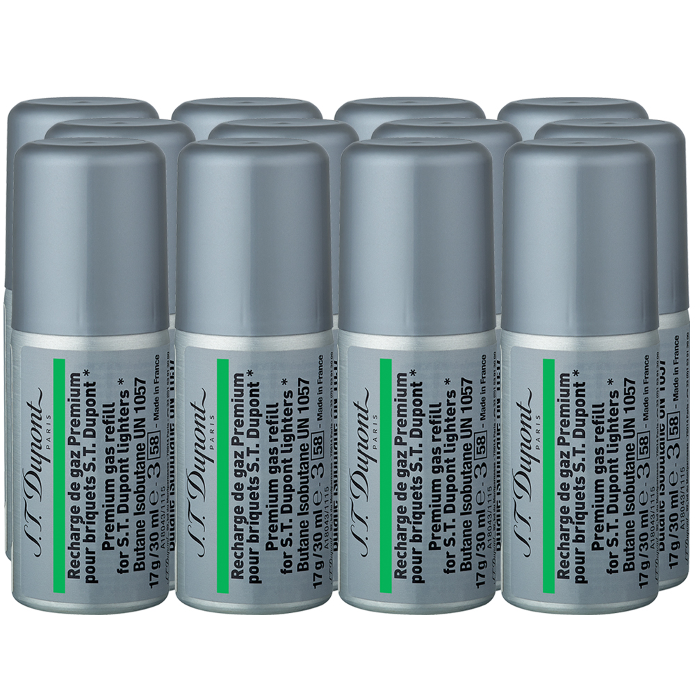 S.T. Dupont Green Butane Gas Refill - 12 Pack