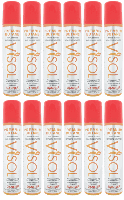 Visol 12 can Pack Triple Refined Butane Lighter Refill-Ships