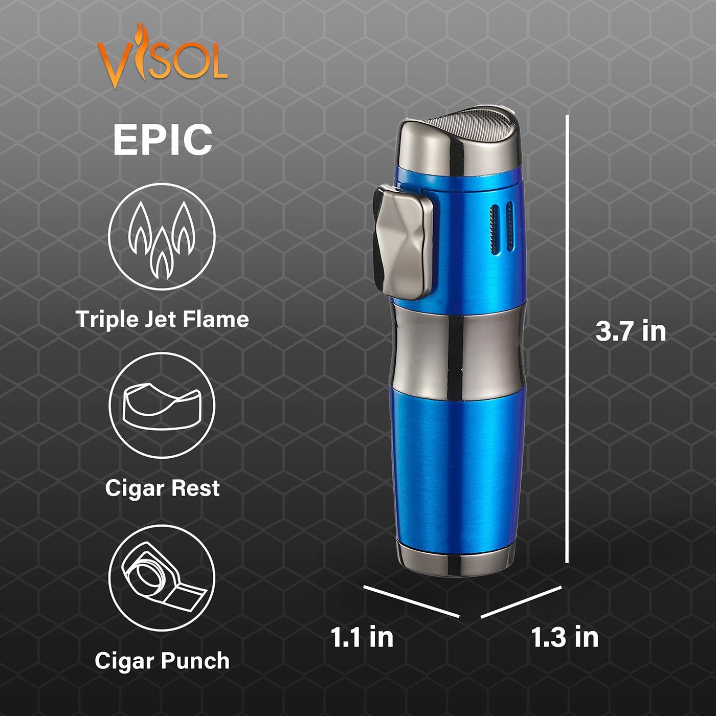 Visol Epic Triple Flame Blue Cigar Lighter