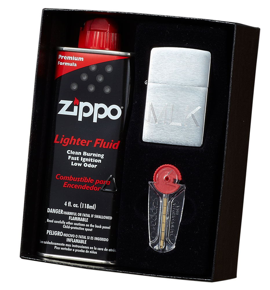 Zippo Brushed Chrome Lighter Gift Kit - Ships by Ground Only