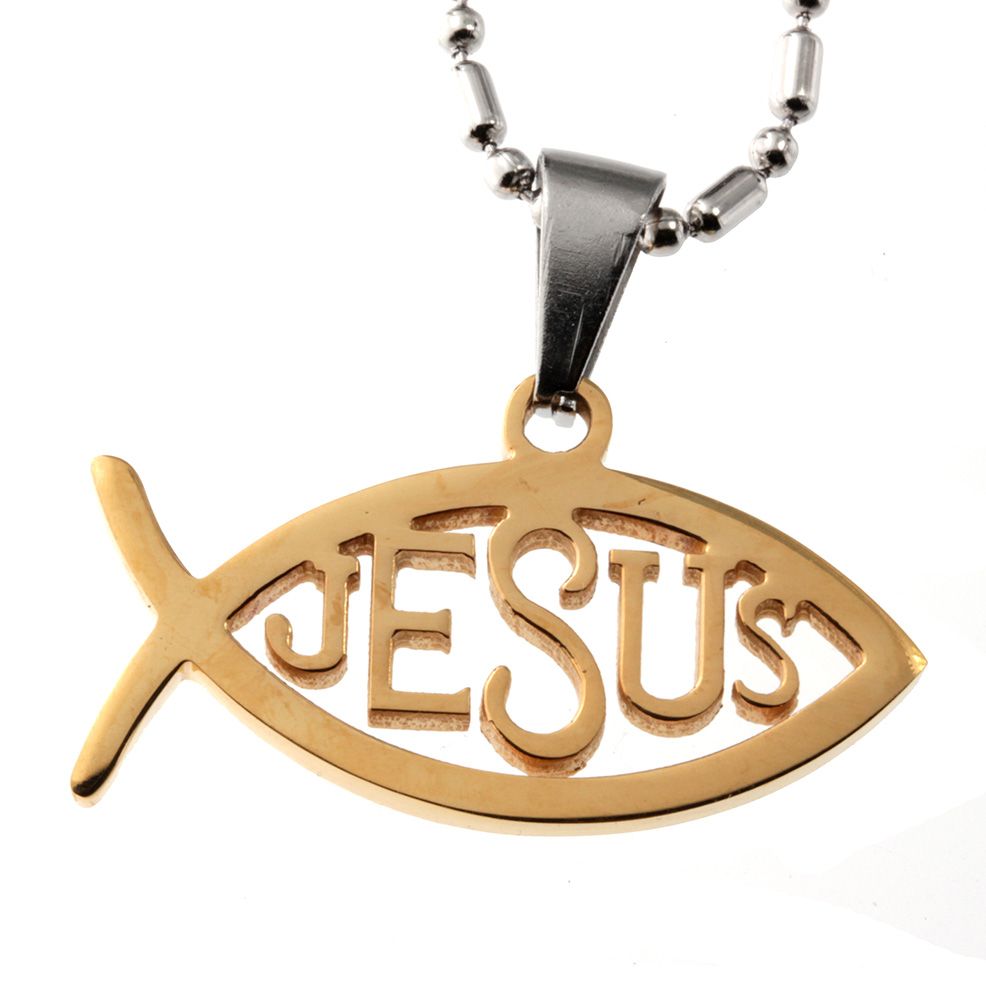 Jesus Fish Gold Color Pendant - Christian Symbols ,Crosses pendants
