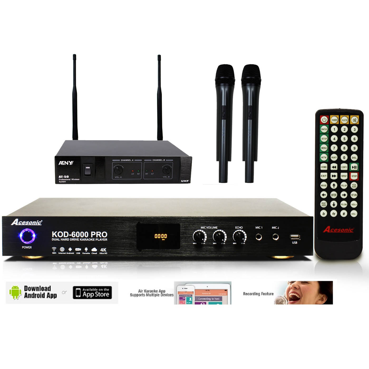 Acesonic KOD-6000PRO HDD Multimedia Karaoke Player (3TB) with ATNY AT ...