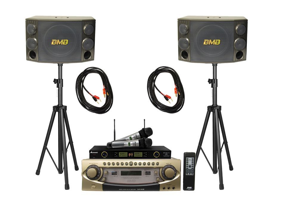BMB Pro 600W Mixing Amplifier and Speaker System with Dual UHF Mics