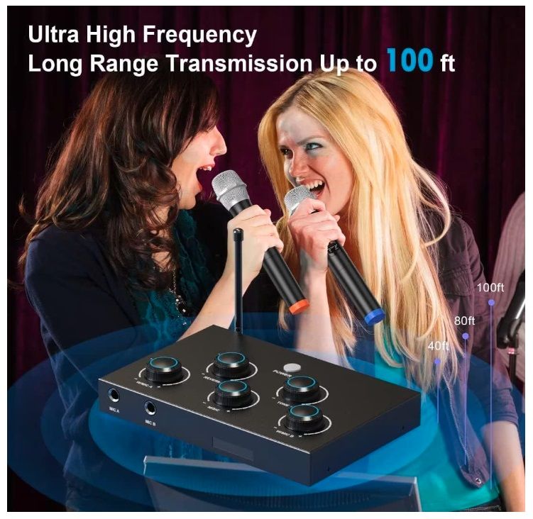 DIGITNOW! Portable Karaoke Microphone Mixer System with Dual UHF ...