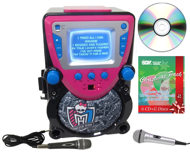 Sakar Monster High CD/CDG Karaoke Machine with Christmas Pack & 2 Mics