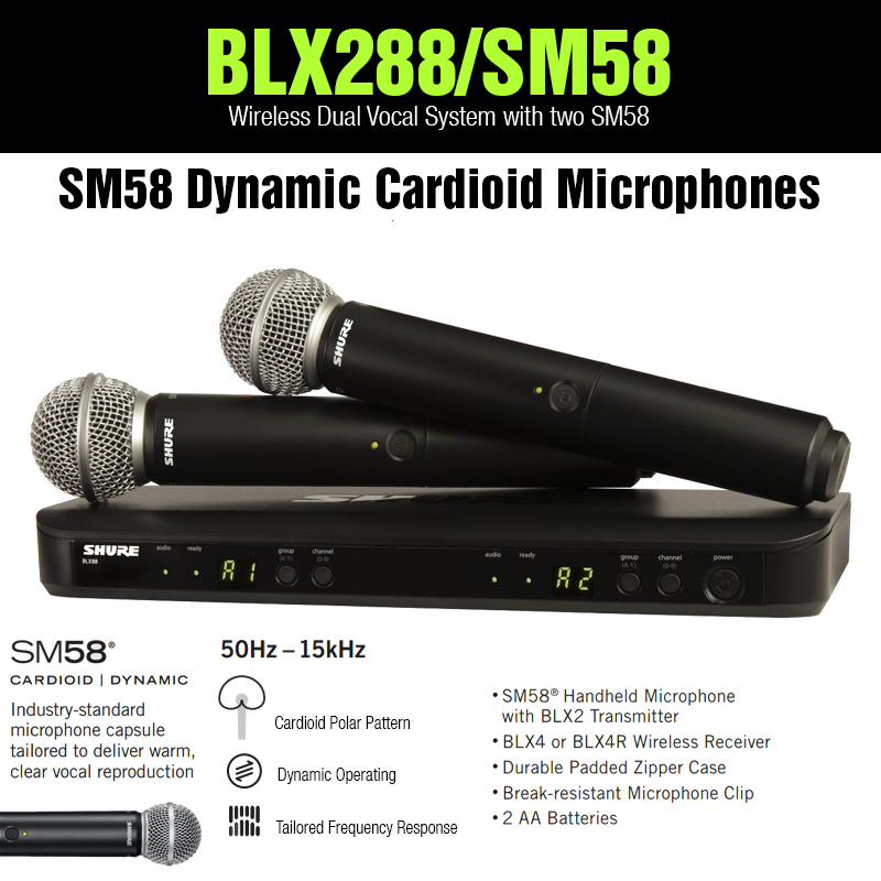 Shure BLX288/SM58 Dual Wireless System with 2 SM58 Microphones