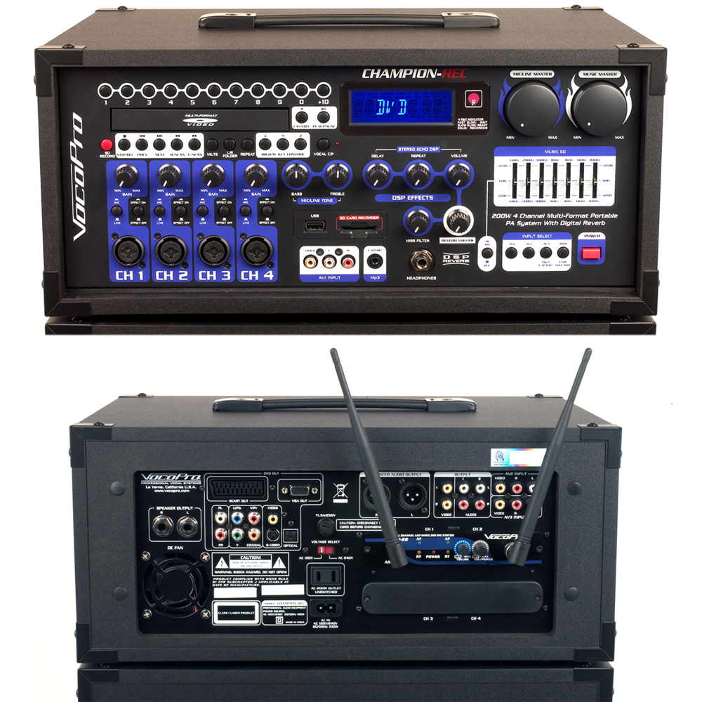 VocoPro CHAMPION-REC-9 200W 4-Channel Multi-Format Portable P.A. System ...