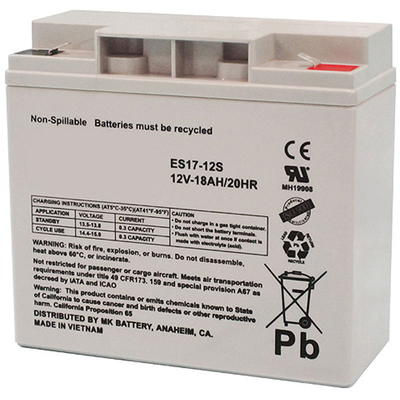 MK Battery ES17-12S - 12 Volts, 18 Amp Hours (20 Hours) Small Sealed Battery