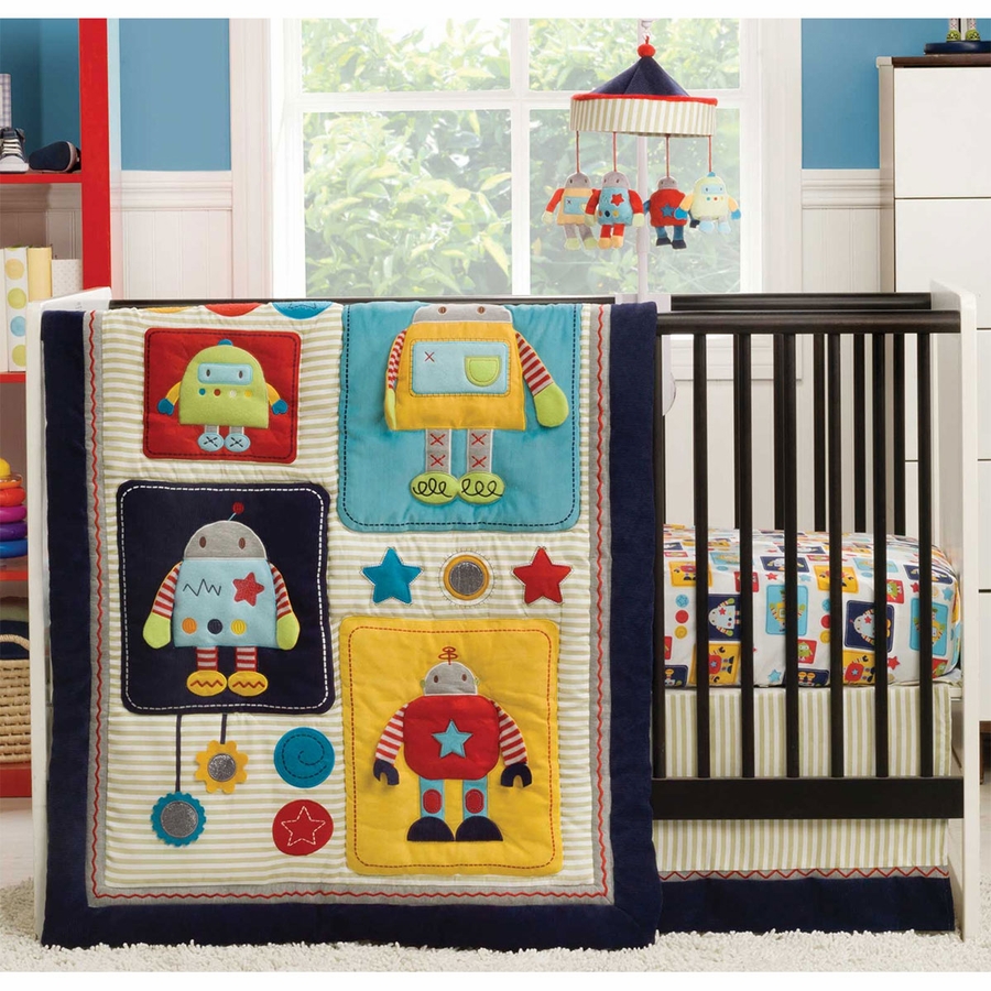 KidsLine Robots Play 4 Piece Crib Bedding Set