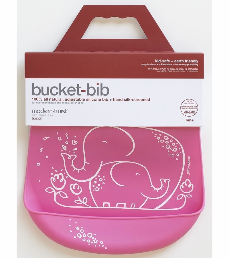 Modern-Twist Bucket Bib - Elephant Hugs Pink