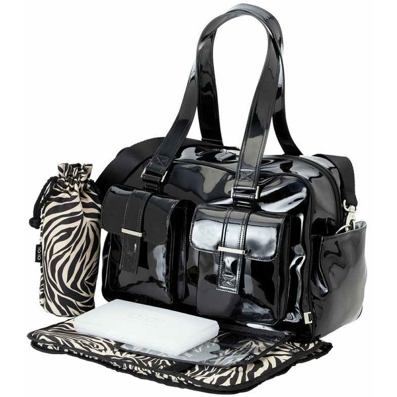 OiOi Black Patent with Zebra Carry All Diaper Bag