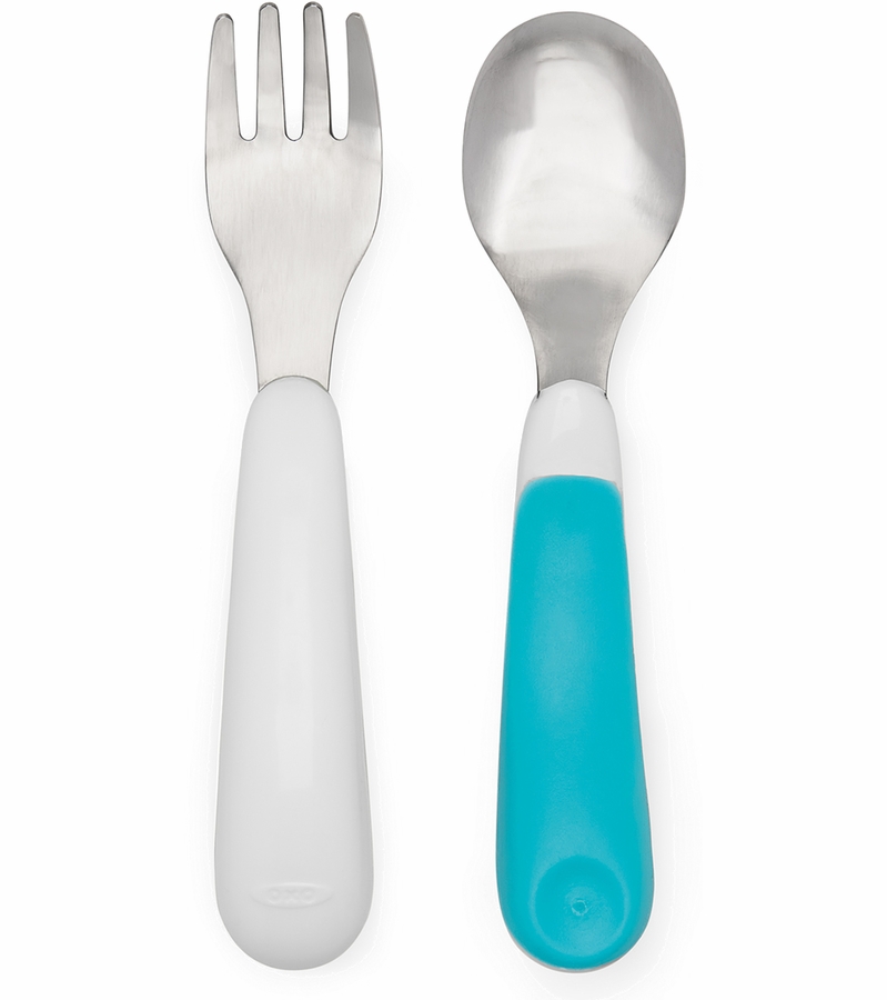 OXO Tot On-the-Go Fork & Spoon Set - Aqua