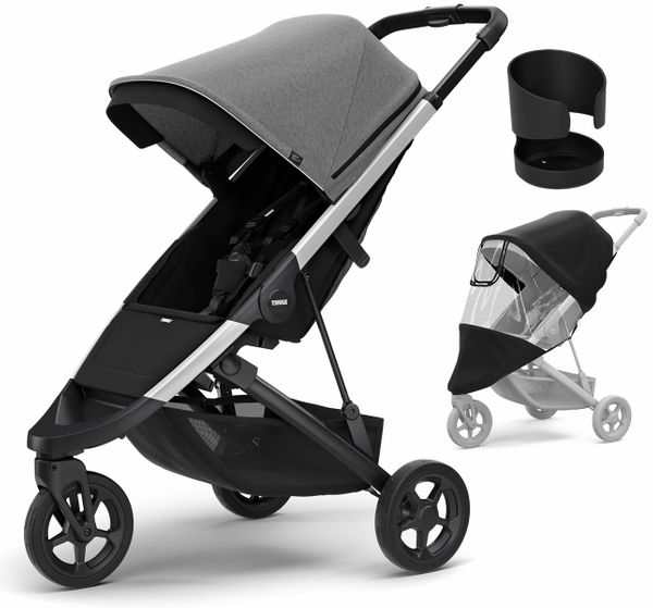 Thule Spring Stroller + Essentials Bundle - Aluminum/Grey Melange