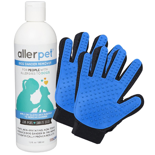 Allerpet C Allergen Neutralizing Solution for Cats with grooming gloves