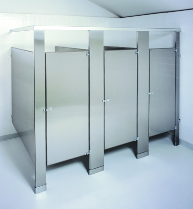 Stainless Steel Restroom Stalls - Overhead Braced, Floor Mounted