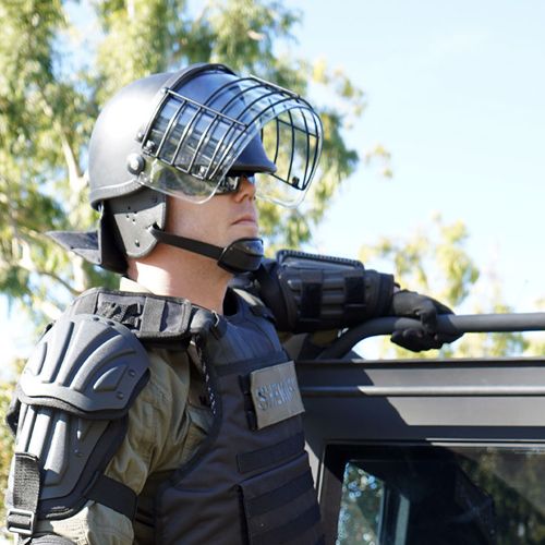Riot Control Helmet with Steel Grid Face and Head Shield