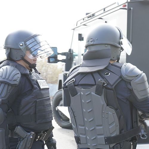 Riot Control Helmet with Steel Grid Face and Head Shield