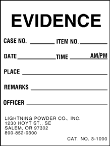 Lightning Powder Evidence Label, helps the forensic