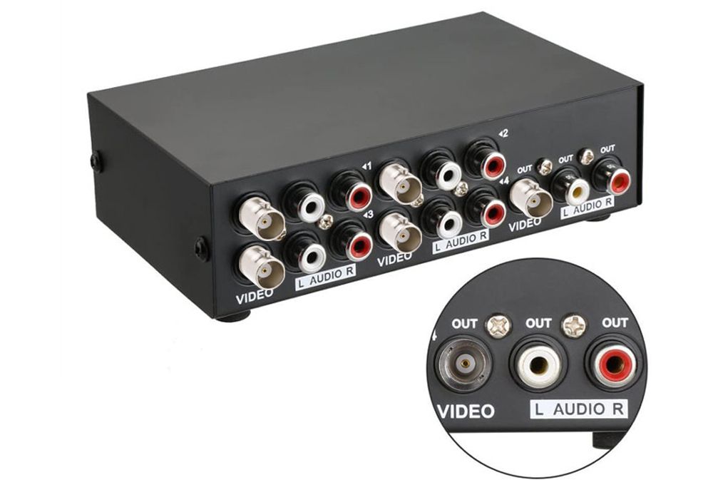 4 In 1 Out Composite BNC RCA Video Audio Switch