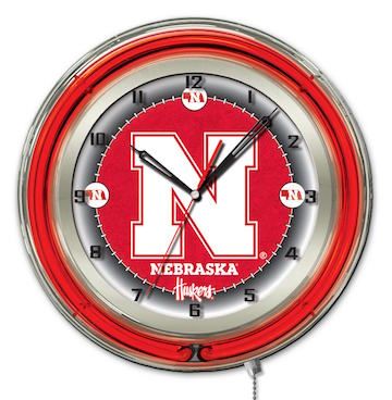 Nebraska Neon Clock 19"