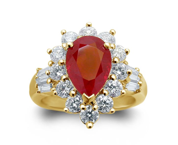 18K Yellow Gold Ruby Ring w/1.38cttw. Diamonds | American Pearl