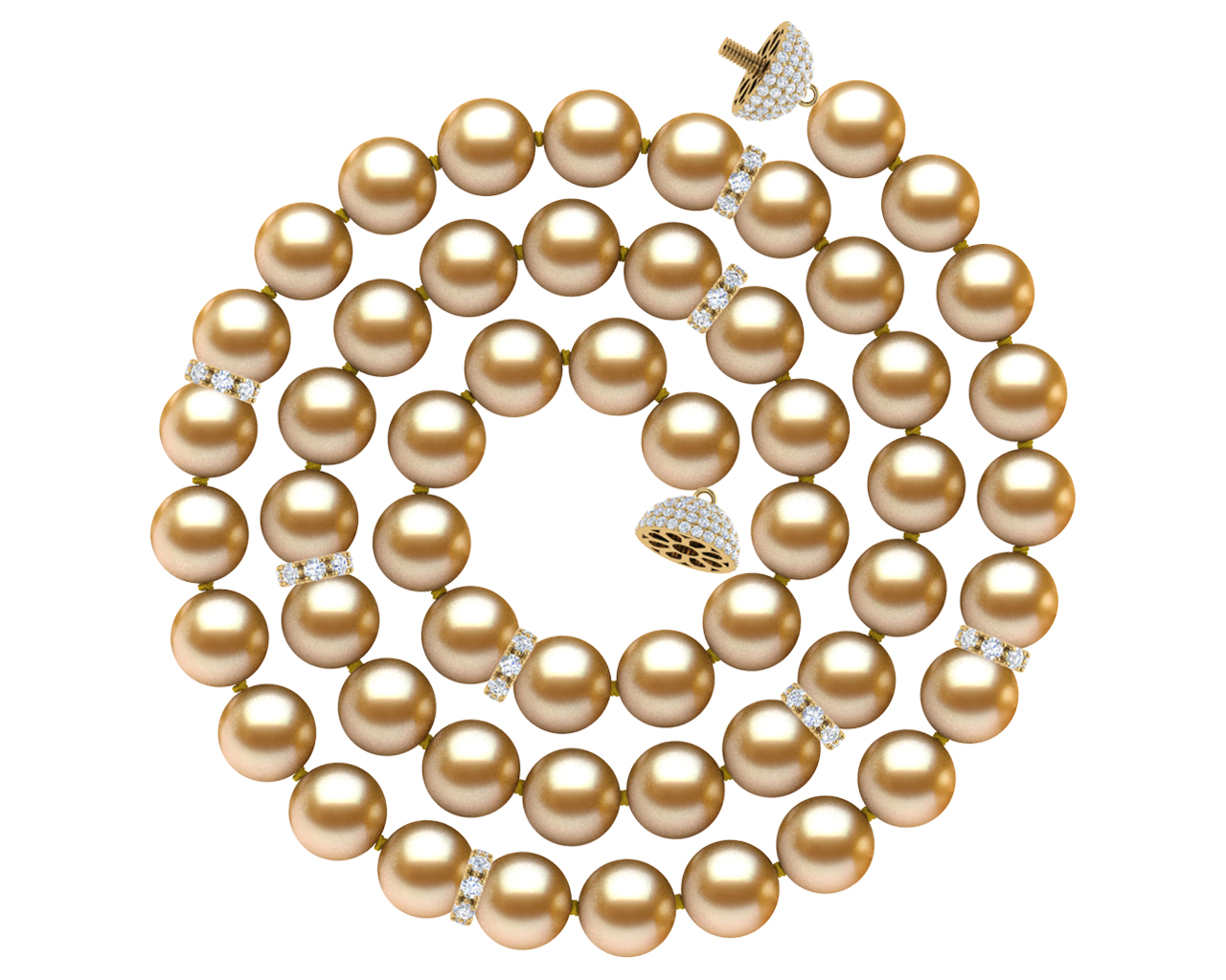 Golden South Sea Pearl Diamond Rondell Necklace | American Pearl