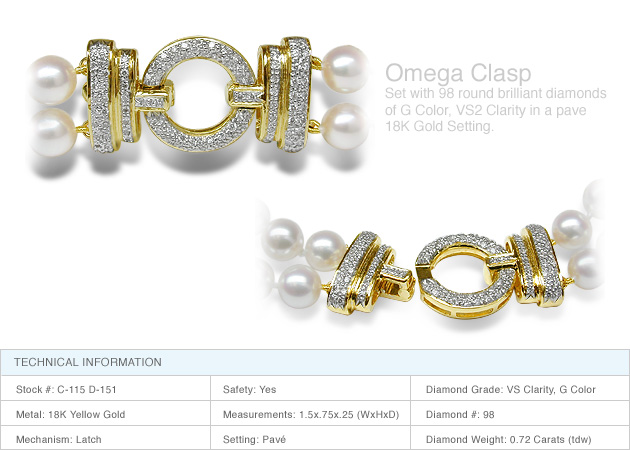 Omega Clasp a 18K Gold and Diamond Clasp | American Pearl