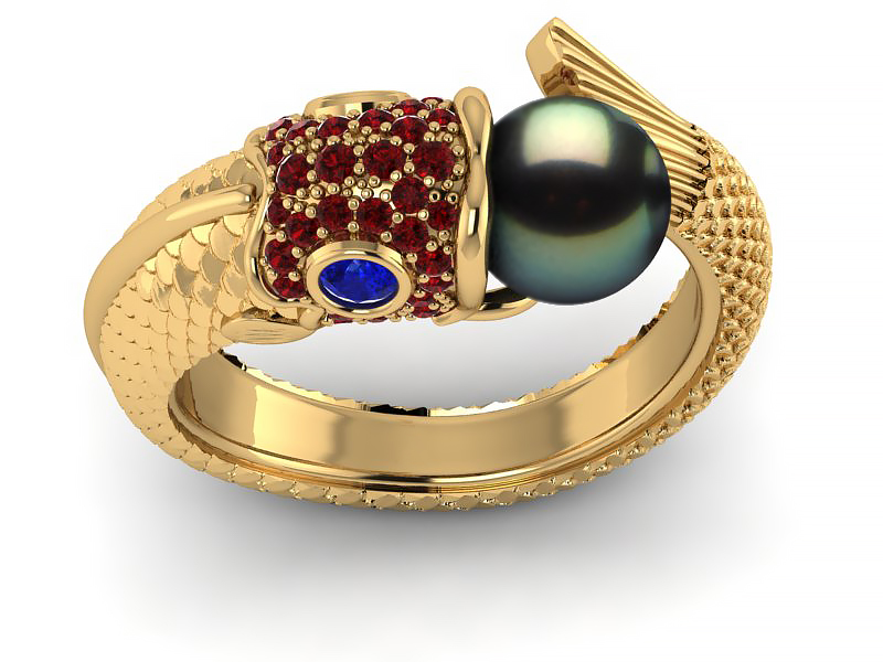 Tahitian Pearl Koi Ring - Pearl Sapphire Rings